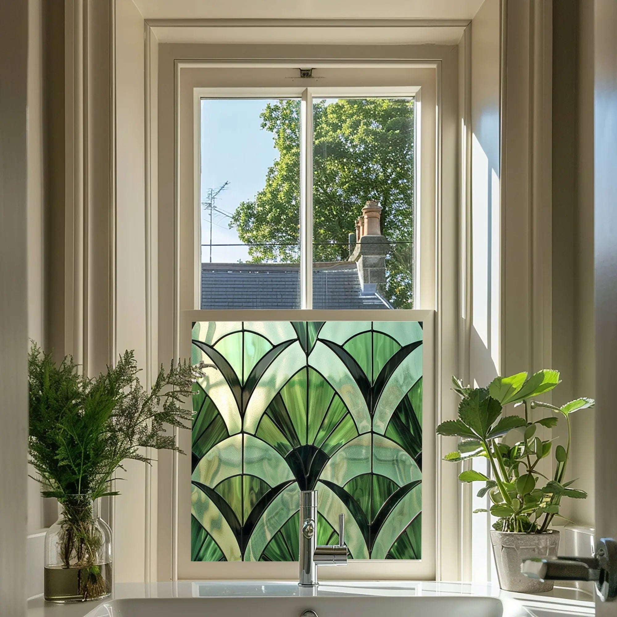Green Privacy Stained Glass Window Film for Your Home – Creative Windows
