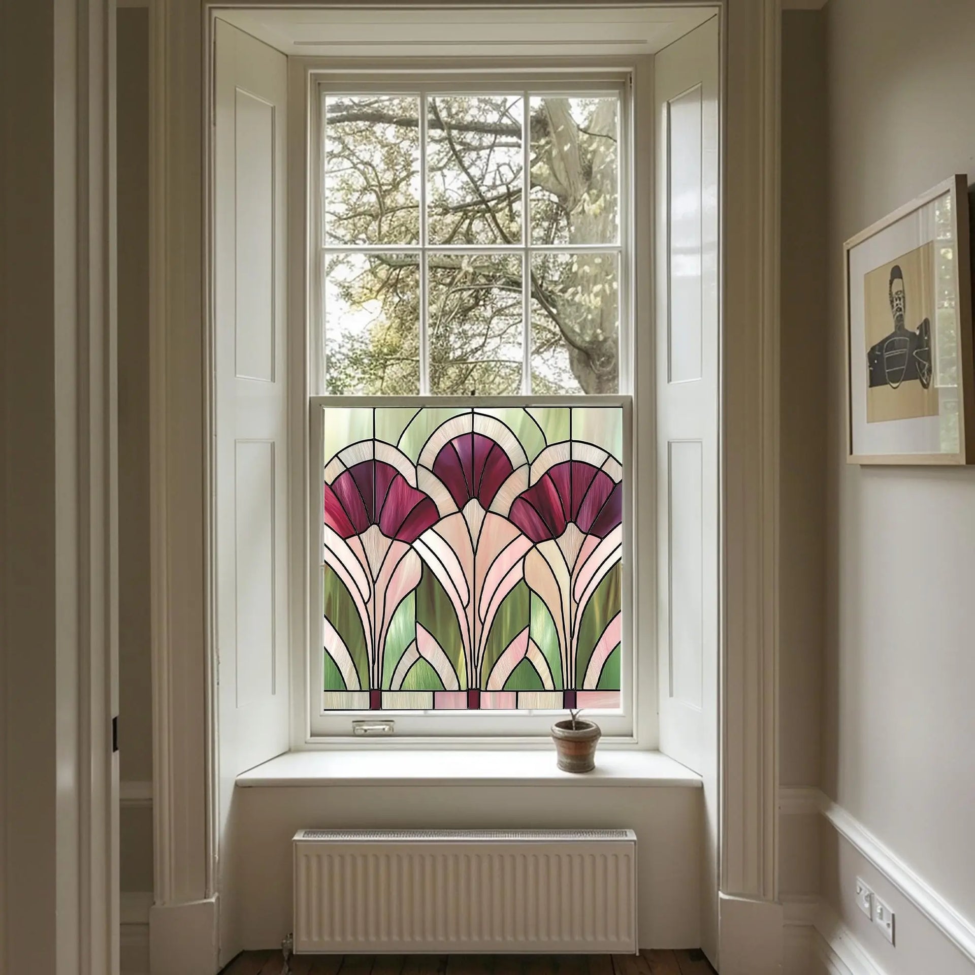 Stained Glass Privacy Window Film – Pink Floral Design Made to Measure ...